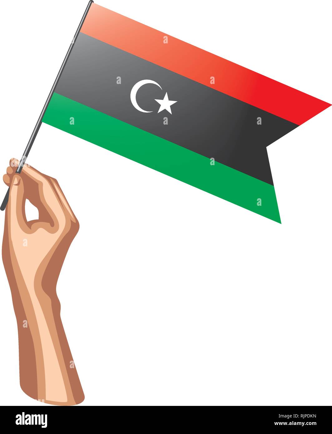 Libya flag and hand on white background. Vector illustration Stock ...