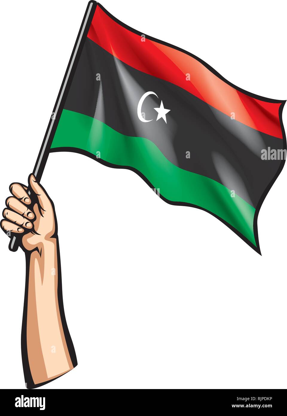 Libya flag and hand on white background. Vector illustration Stock ...