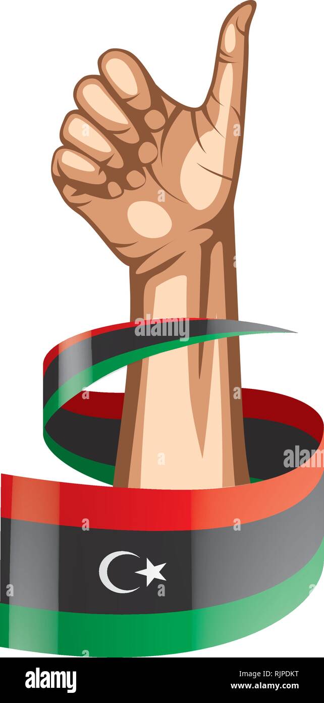 Libya flag and hand on white background. Vector illustration Stock ...