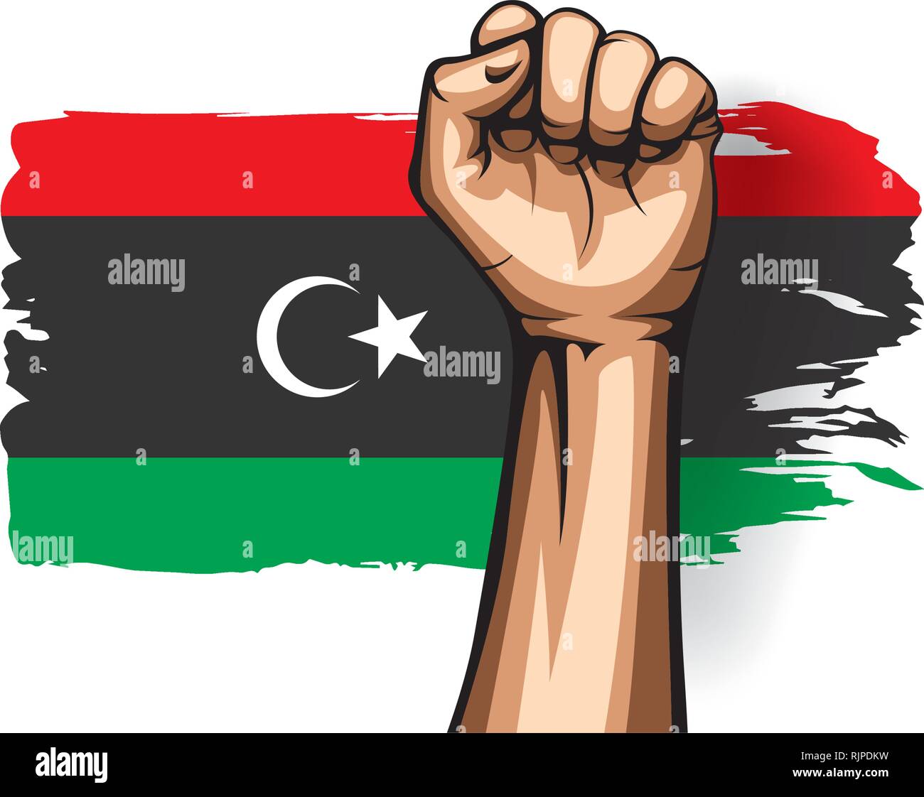 Libya flag and hand on white background. Vector illustration Stock ...