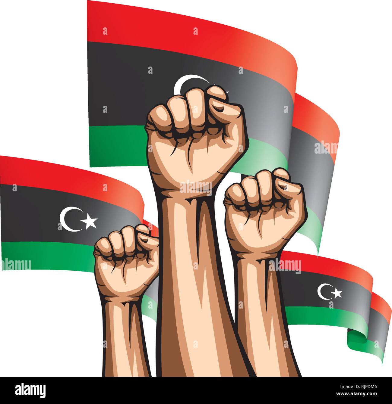 Libya flag and hand on white background. Vector illustration Stock ...