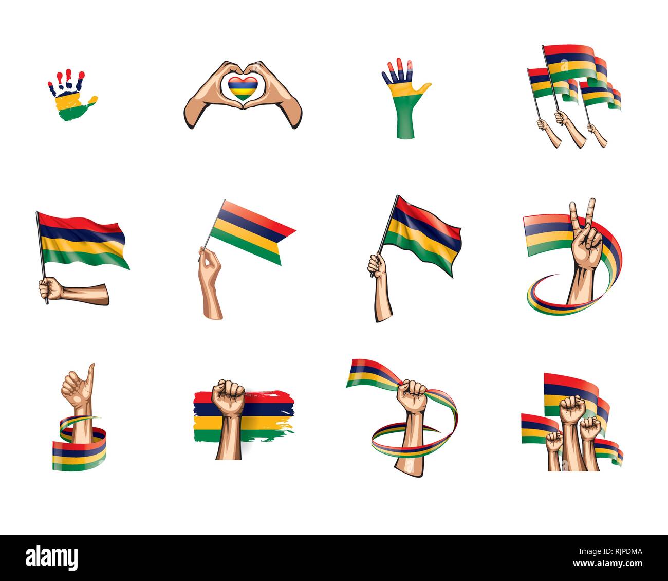 Mauritius flag and hand on white background. Vector illustration Stock ...