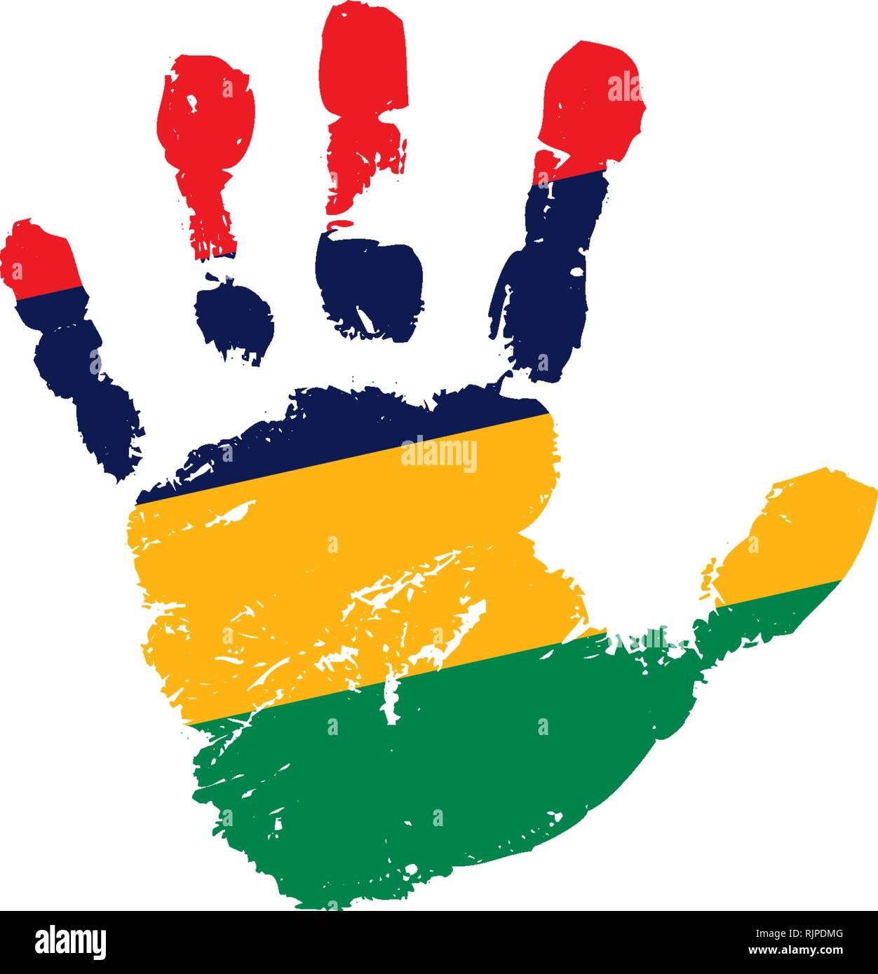 Mauritius flag and hand on white background. Vector illustration Stock ...