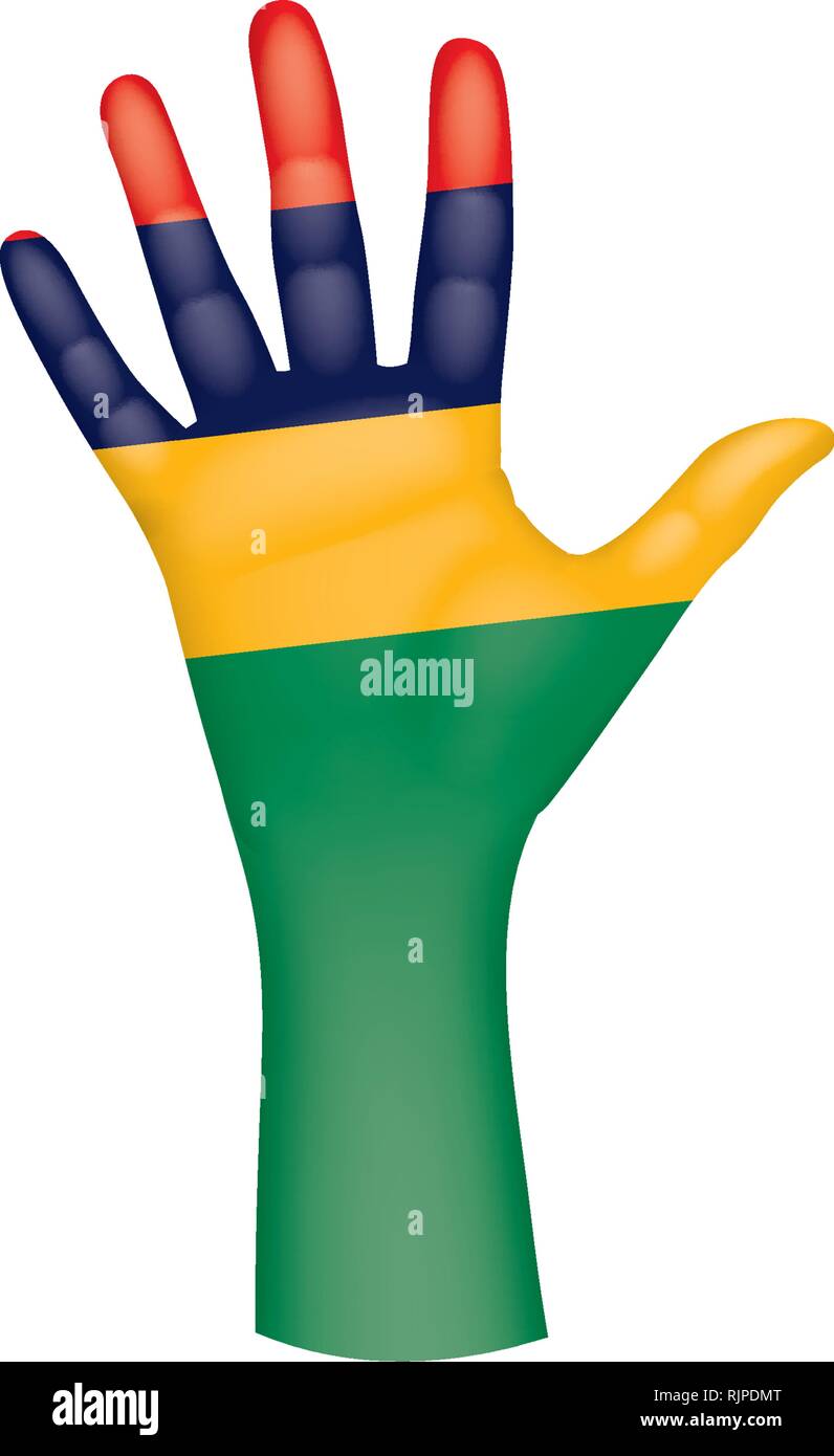 Mauritius flag and hand on white background. Vector illustration Stock ...
