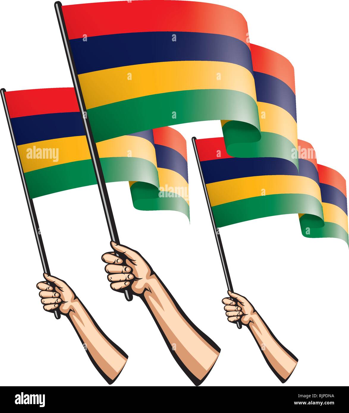 Mauritius flag and hand on white background. Vector illustration Stock ...