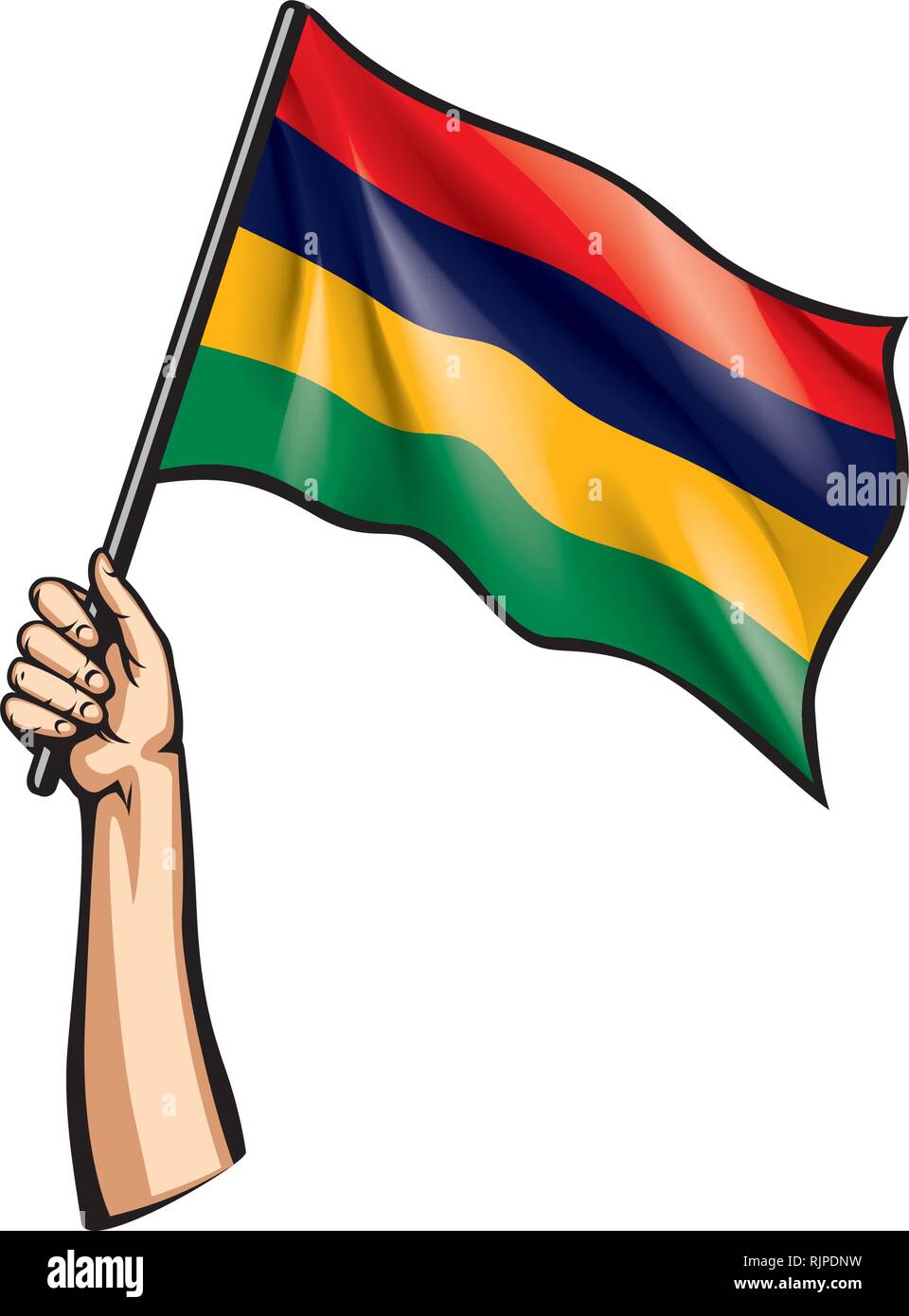 Mauritius flag and hand on white background. Vector illustration Stock ...