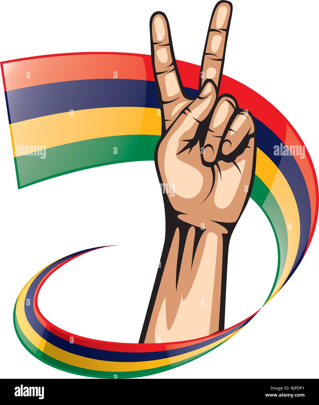 Mauritius flag and hand on white background. Vector illustration Stock ...