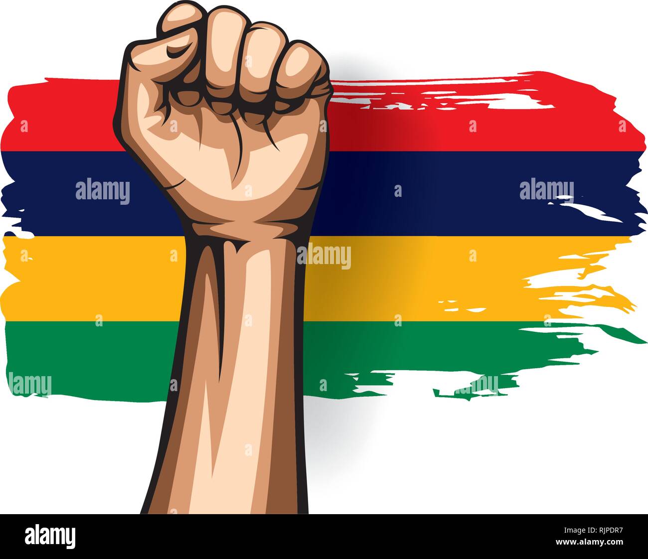 Mauritius flag and hand on white background. Vector illustration Stock ...