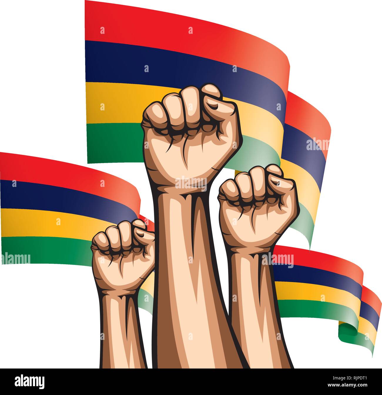 Mauritius flag and hand on white background. Vector illustration Stock ...