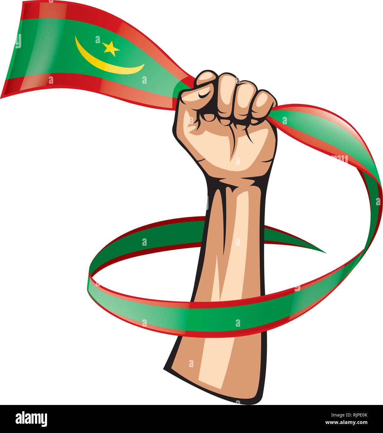 Mauritania flag and hand on white background. Vector illustration Stock ...