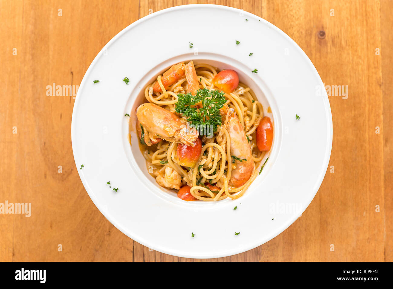 Prawn Pasta with Lobster bisque sauce Stock Photo - Alamy