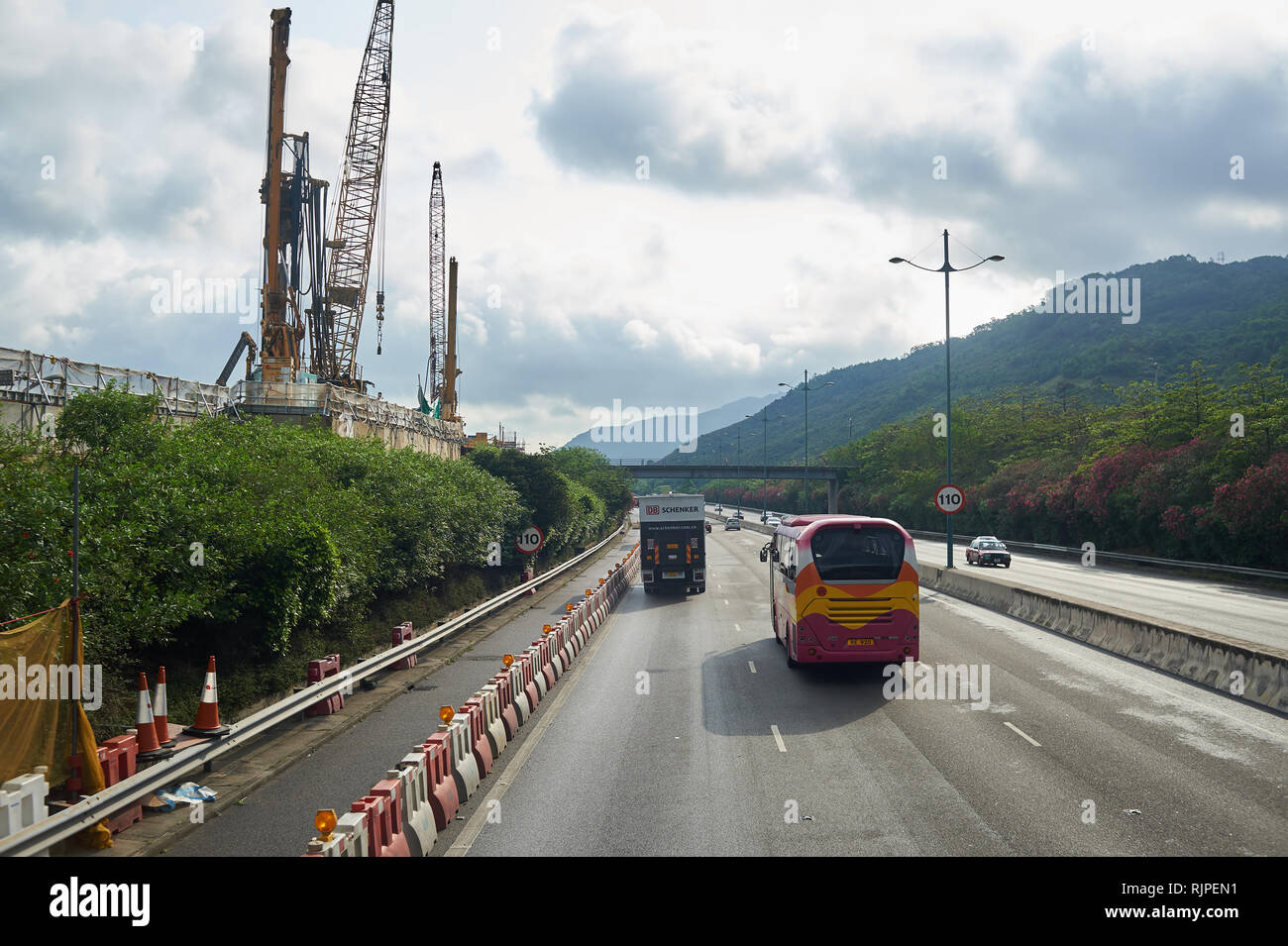 HONG KONG - MAY 06, 2015: view from upper deck of double-decker bus ...