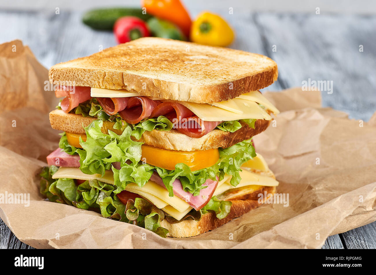 Big sandwich, ham, cheese Stock Photo - Alamy