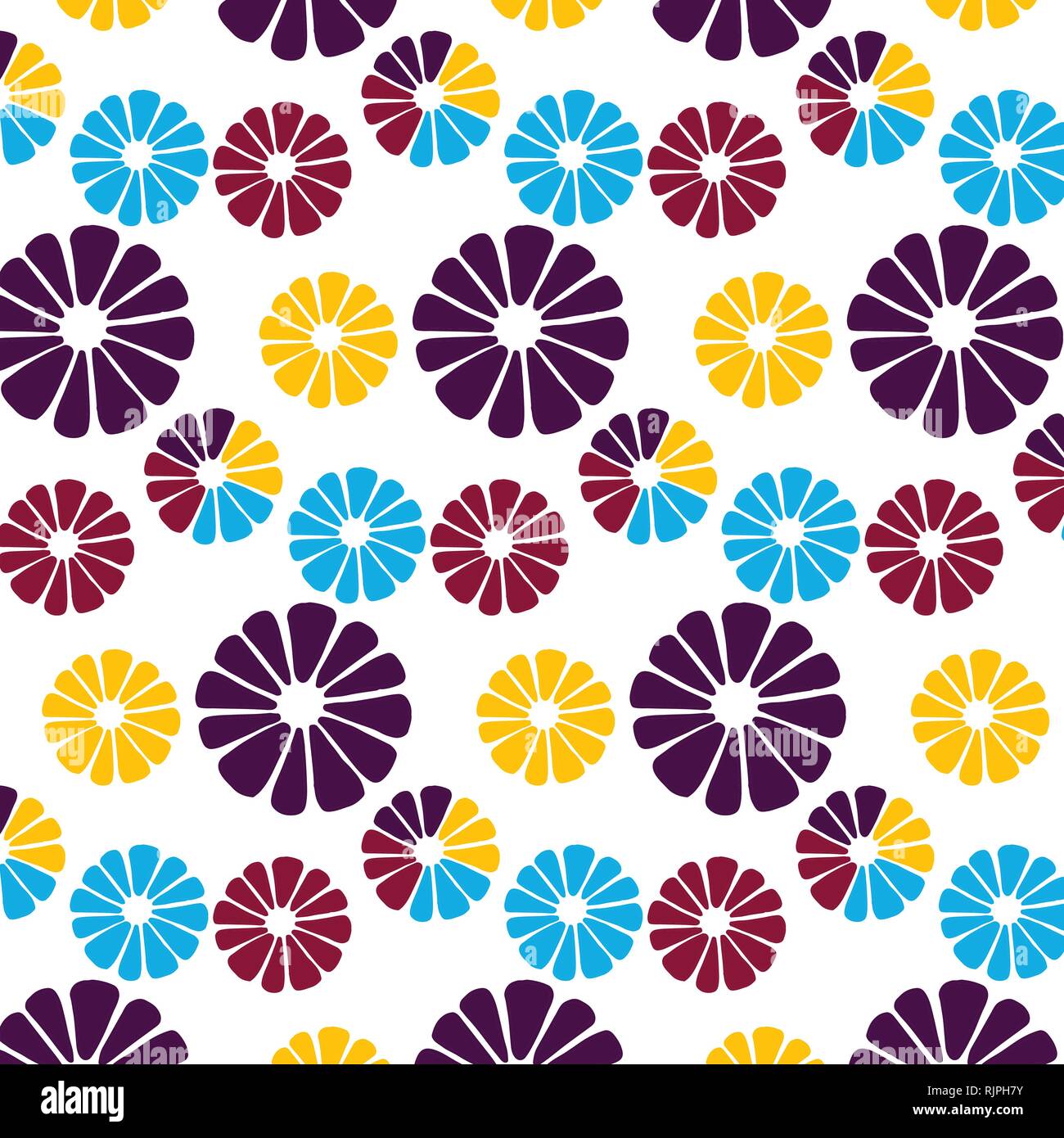 Vector pattern flowers in yellow, blue, orange and red colors palette ...