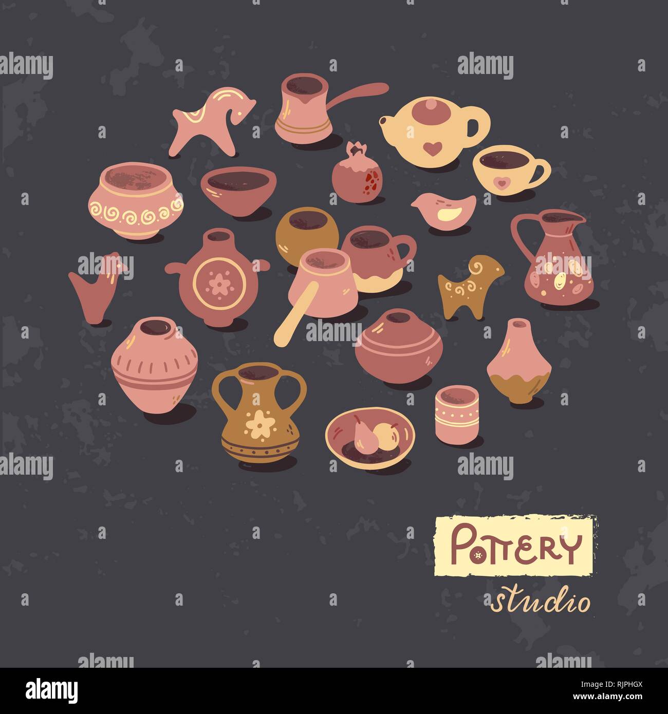 Circle template pottery workshop, ceramics classes banner illustration ...