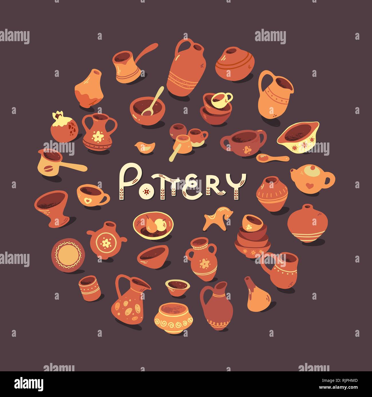 Circle template pottery workshop, ceramics classes banner illustration ...