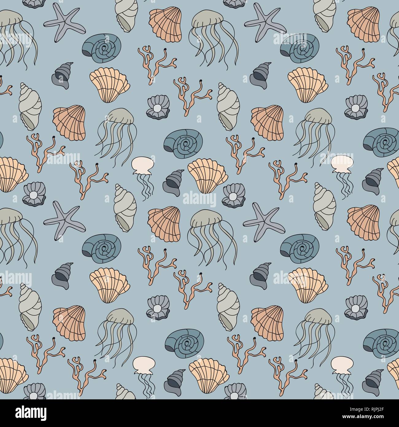 Seamless pattern with seashells. Vector illustration Stock Vector Image ...