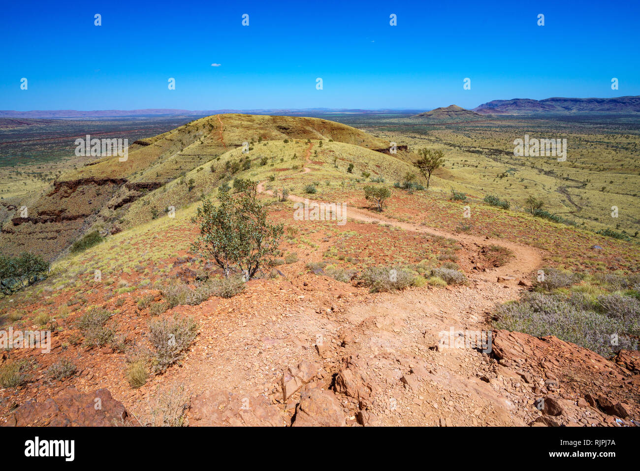 hiking on mount bruce in the desert of karijini national park, western ...