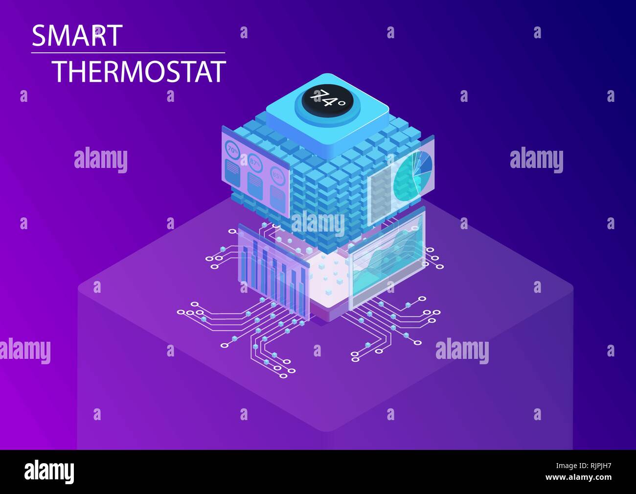 Smart home and smart thermostat concept. 3d isometric vector ...