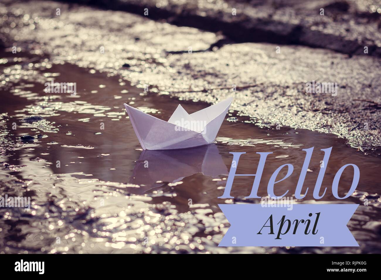 Banner Hello April. Welcome month of spring. Hello April. Welcome card ...