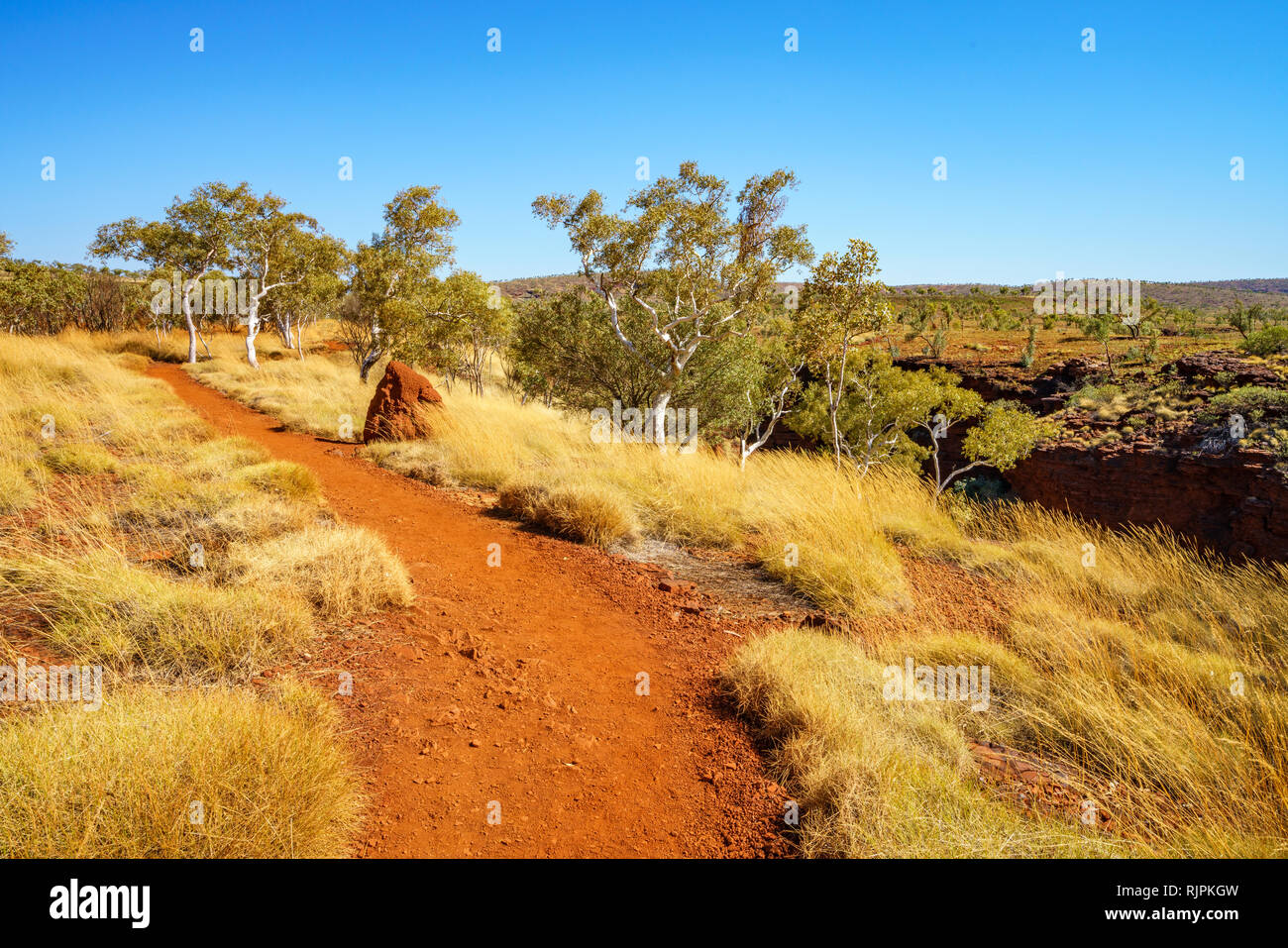 hiking at the rim of weano gorge in the desert of karijini national ...