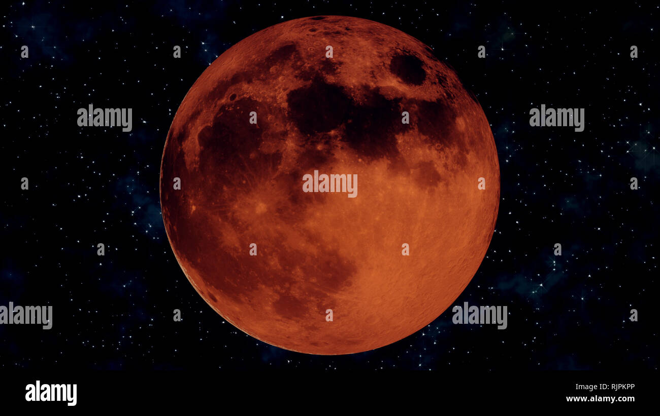 Realistic 3D illustration of full lunar eclipse. Blood moon wax and ...