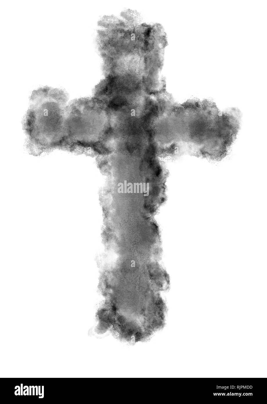 Digital watercolor illustration of ashy, gray, black cross isolated on ...