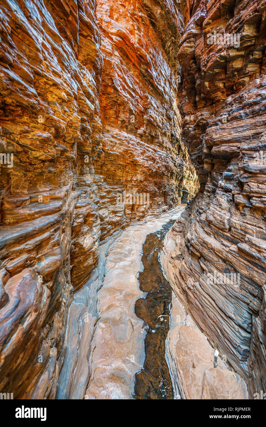hiking to handrail pool in the weano gorge in karijini national park ...
