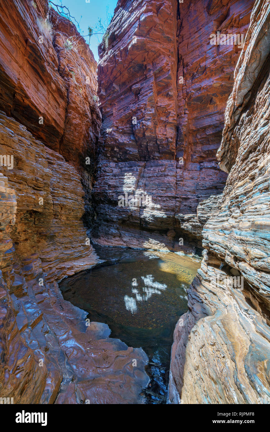 hiking to handrail pool in the weano gorge in karijini national park ...