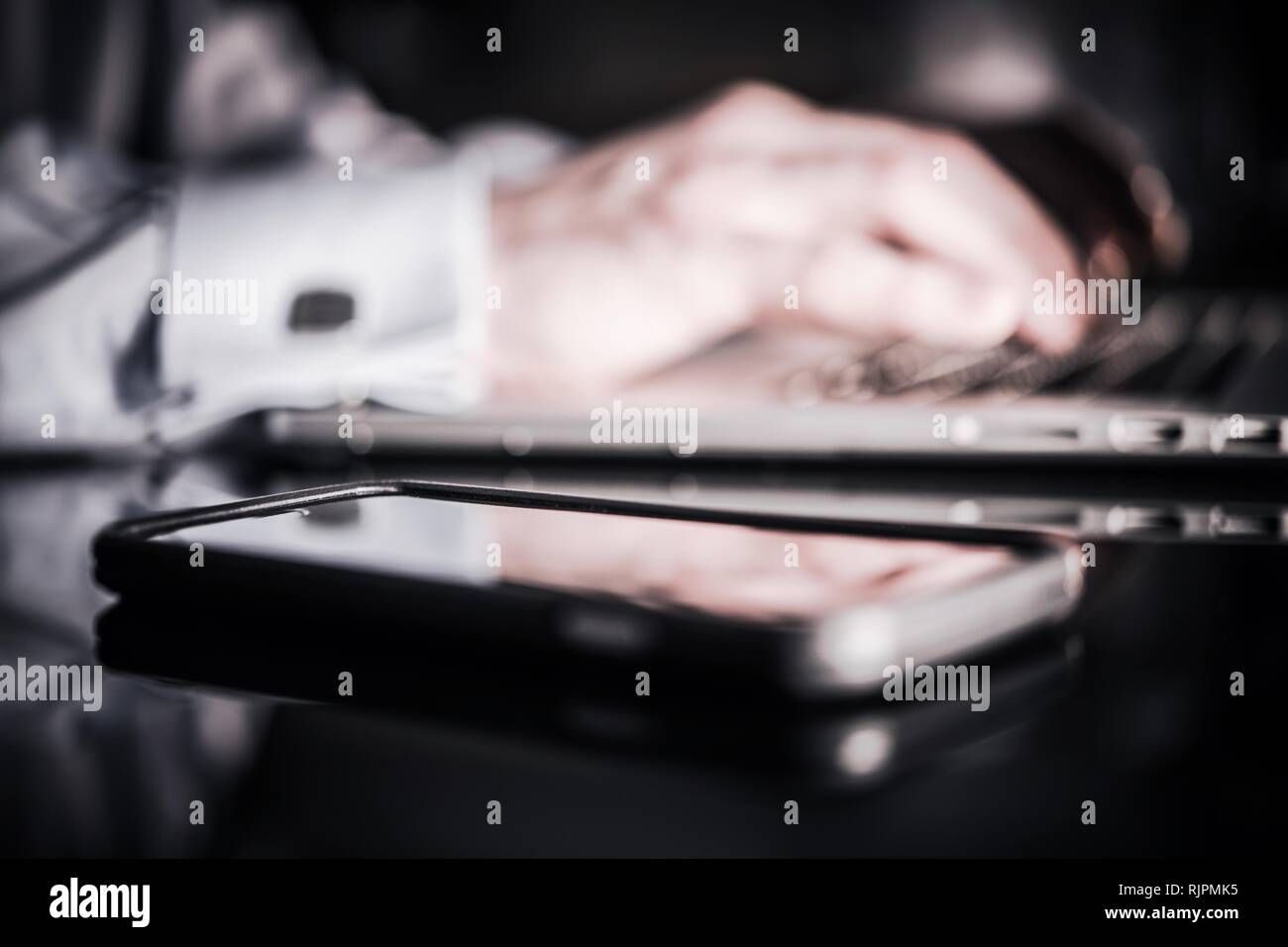 Smartphone Office Device. Modern Cellphone on Glassy Desk. Caucasian ...