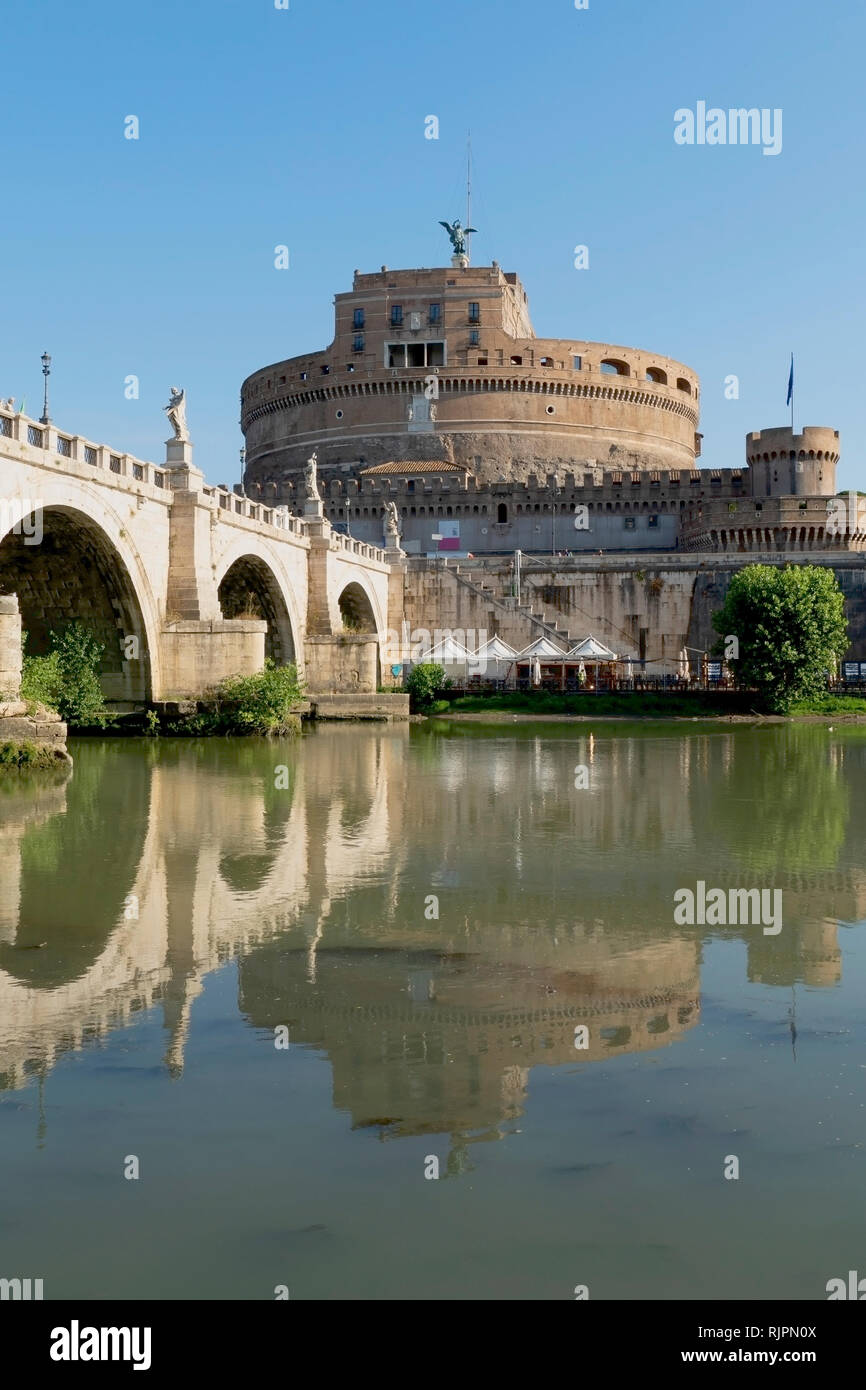 Mausoleum of Hadrian, Castel Sant'Angelo, Castle of the Holy Angel, a towering cylindrical ...