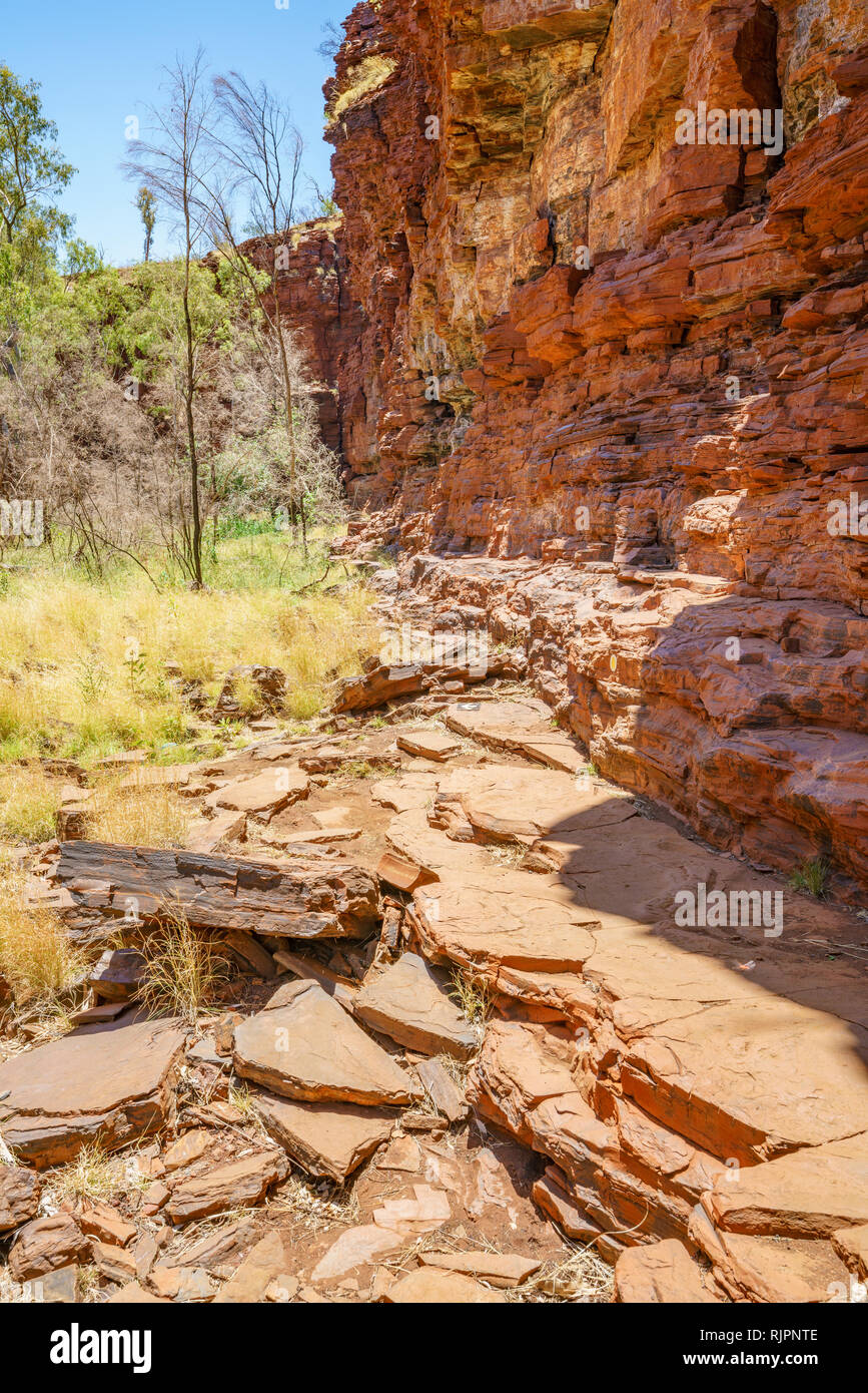 hiking down in the deep and narrow weano gorge in karijini national ...
