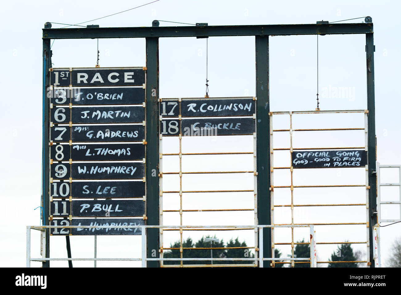 Cottenham , UK 2018-12-30. names of riders racing at the Cottenham ...