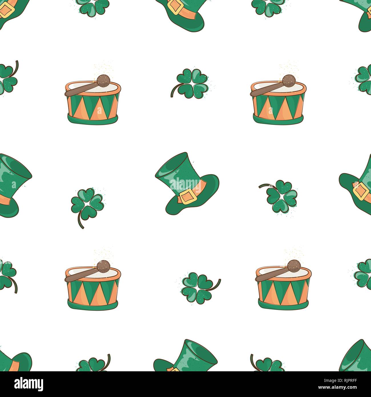 PATRICK'S BOWLER Saint Patrick's Day Cartoon Seamless Pattern Vector ...