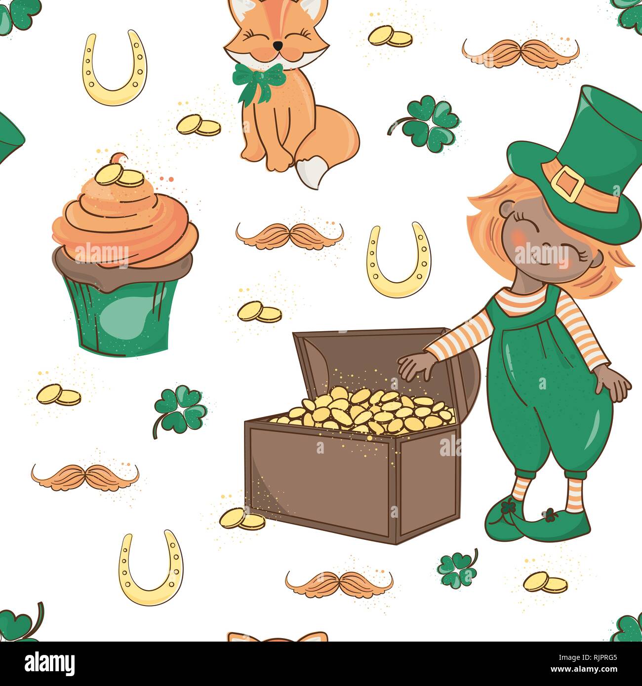 PATRICK'S CHEST Saint Patrick's Day Cartoon Seamless Pattern Vector ...
