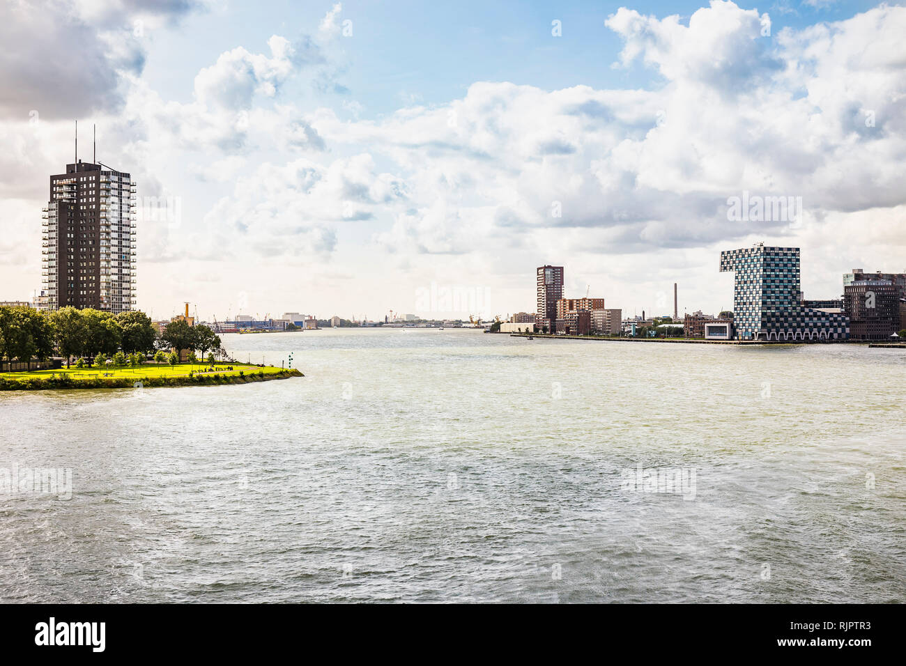 View of river and skyscrapers, Rotterdam, South Holland, Netherlands ...