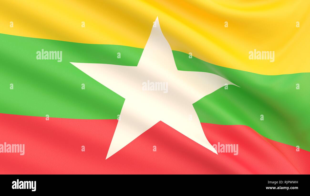 Flag of Myanmar. Waved highly detailed fabric texture Stock Photo - Alamy