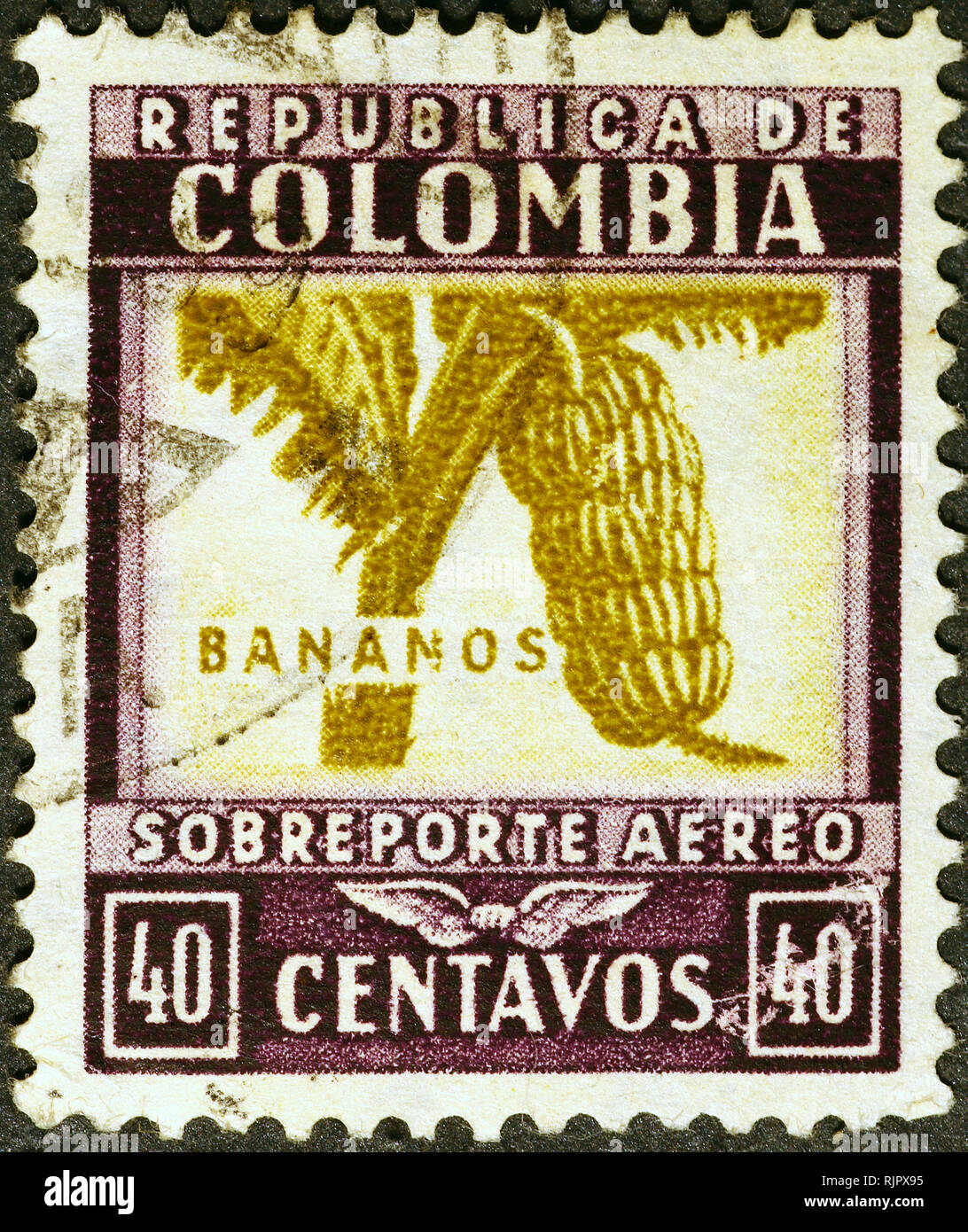 Bunch of bananas on old colombian postage stamp Stock Photo - Alamy