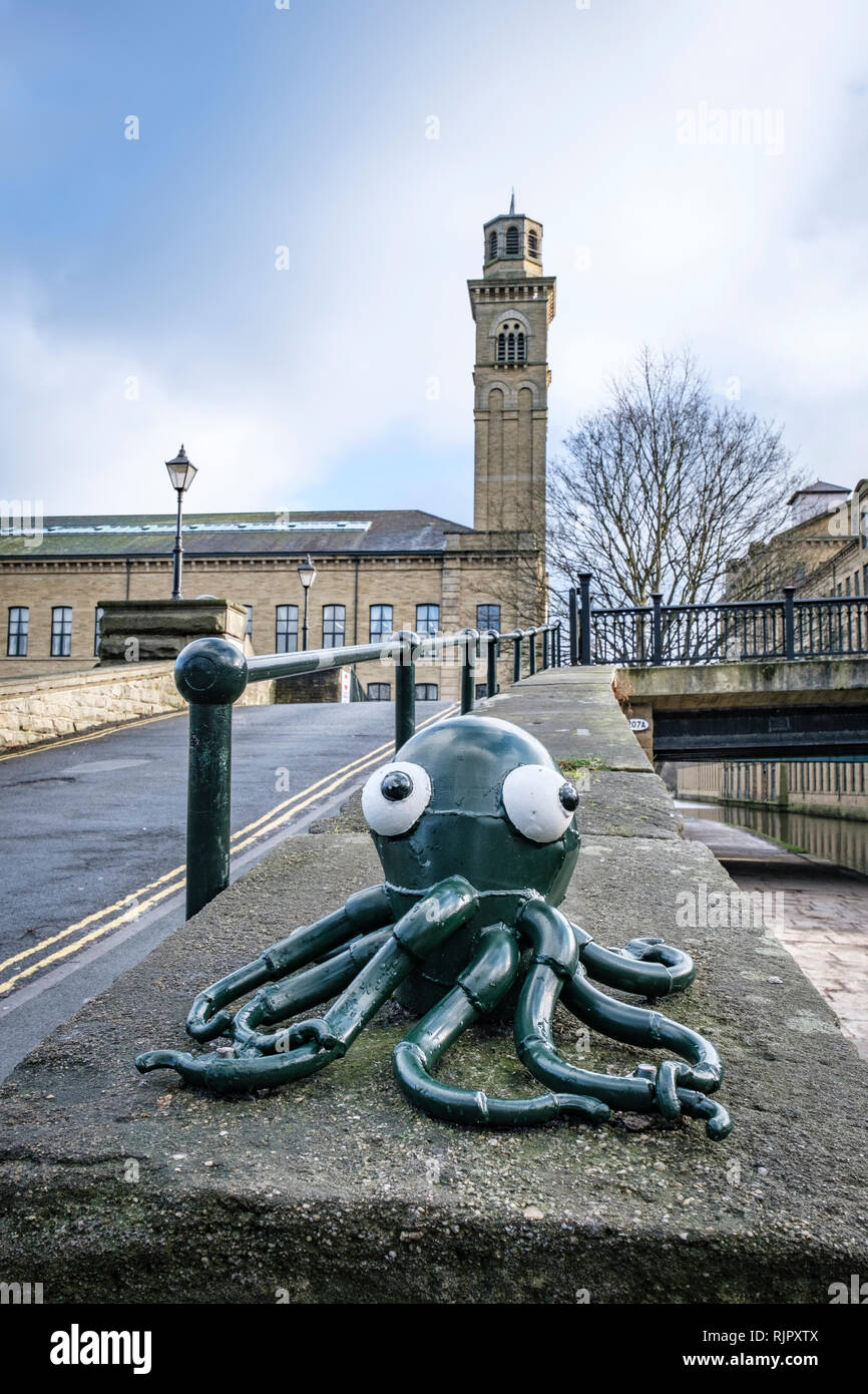 Octopus artwork by the Leeds and Liverpool canal, Saltaire, Bradford ...