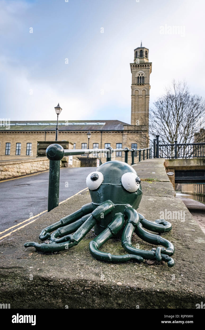 Octopus artwork by the Leeds and Liverpool canal, Saltaire, Bradford ...