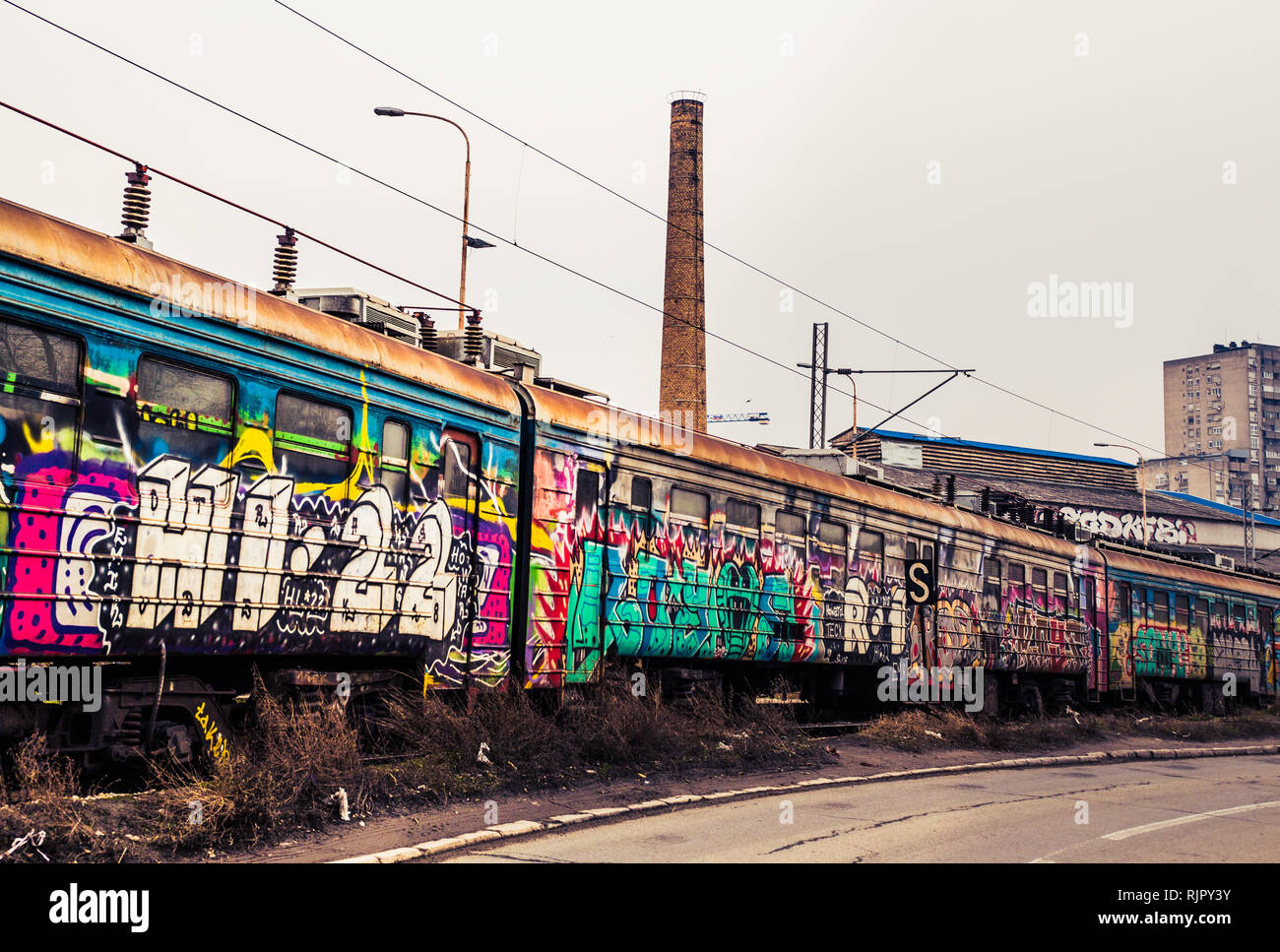 Graffiti painted old train Stock Photo - Alamy