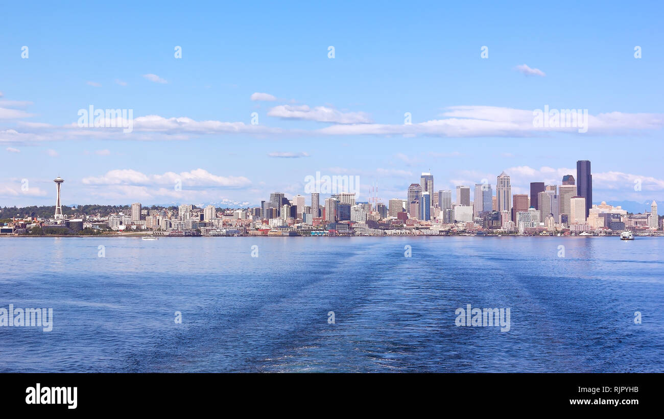 View from the harbor on Seattle city skyline. Panoramic view on Seattle ...