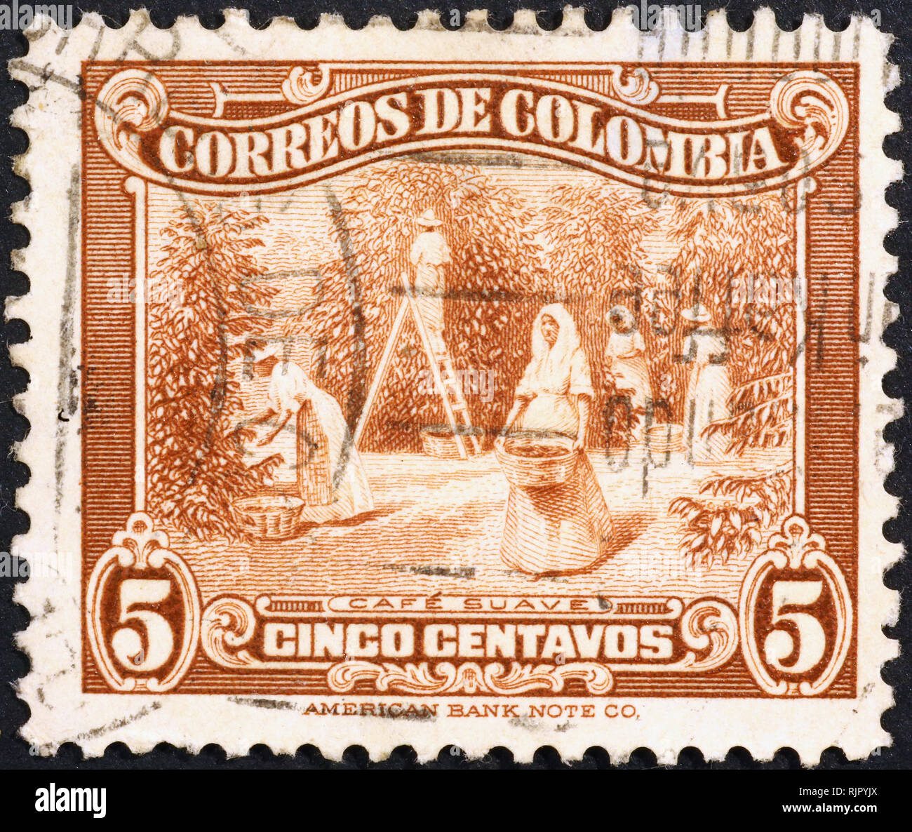 Coffee picking in postage stamp of 1934 Stock Photo - Alamy
