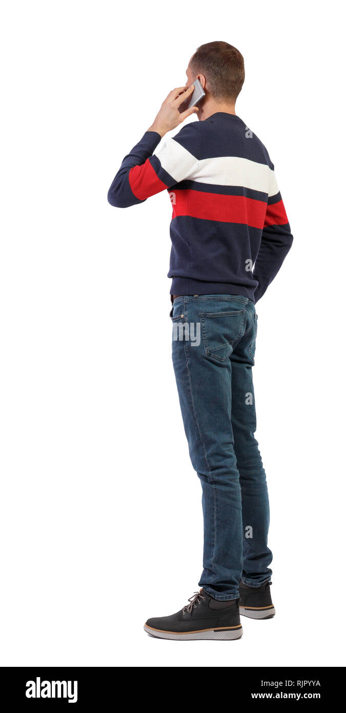 back view of business man talking on mobile phone. rear view people ...