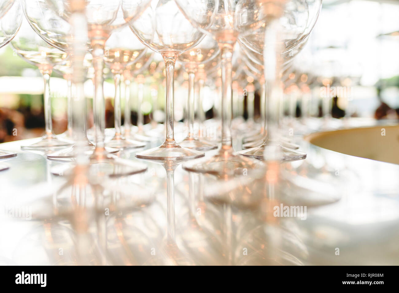 Group of empty transparent glasses ready for a party in a bar Stock ...