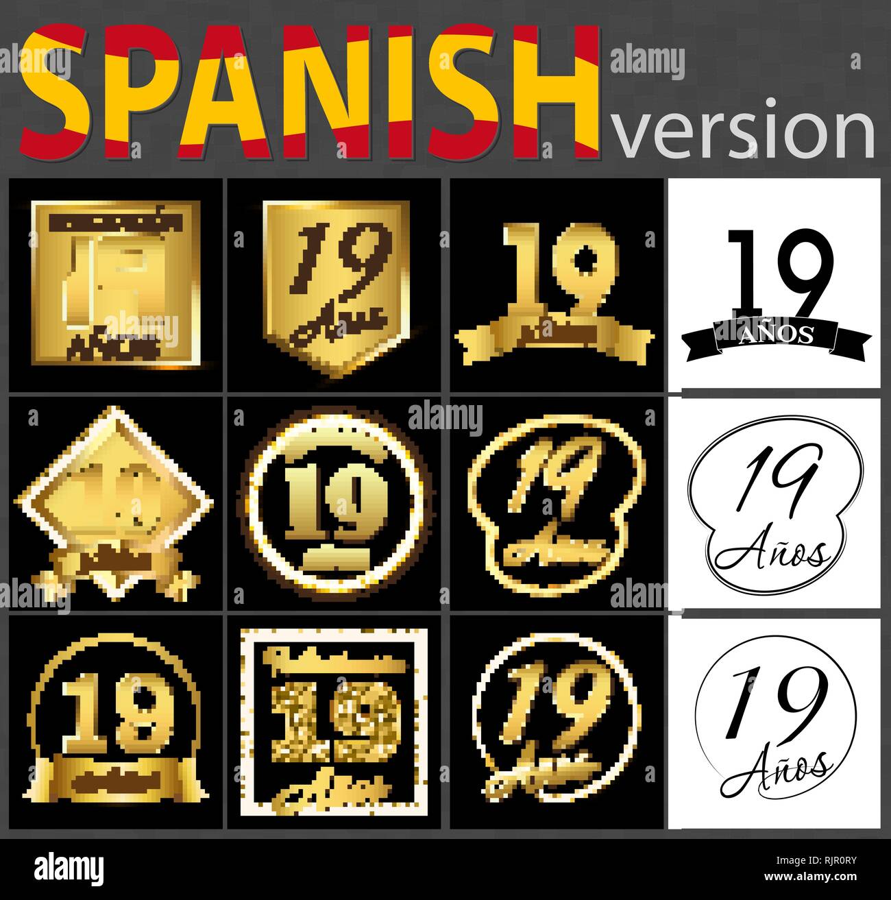 Set of number nineteen years (19 years) celebration design. Anniversary ...