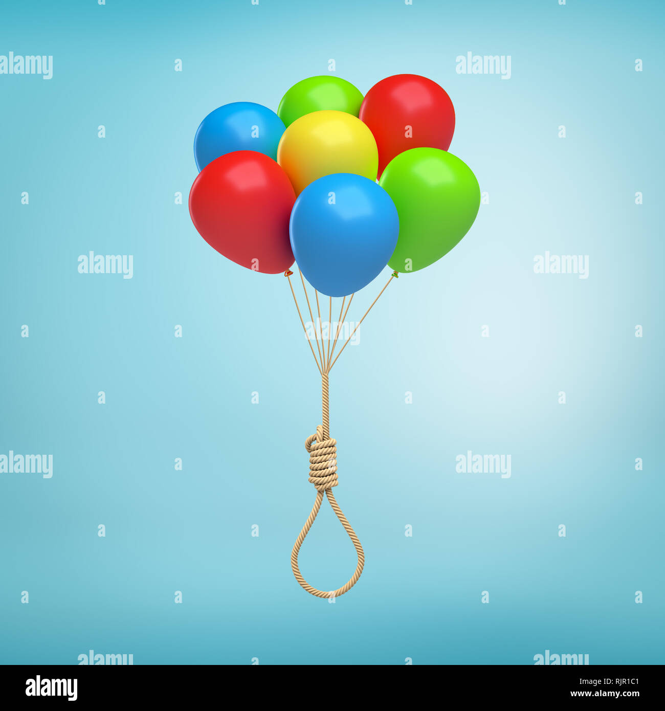 3d rendering of a bundle of helium balloons tied to a hangman's knot on ...