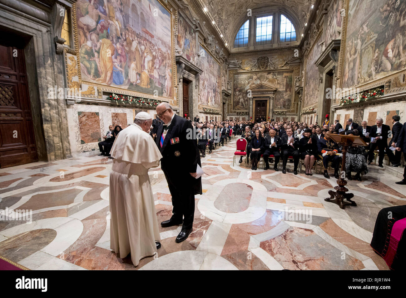 Pope Francis attends an audience with members of the Diplomatic Corps ...