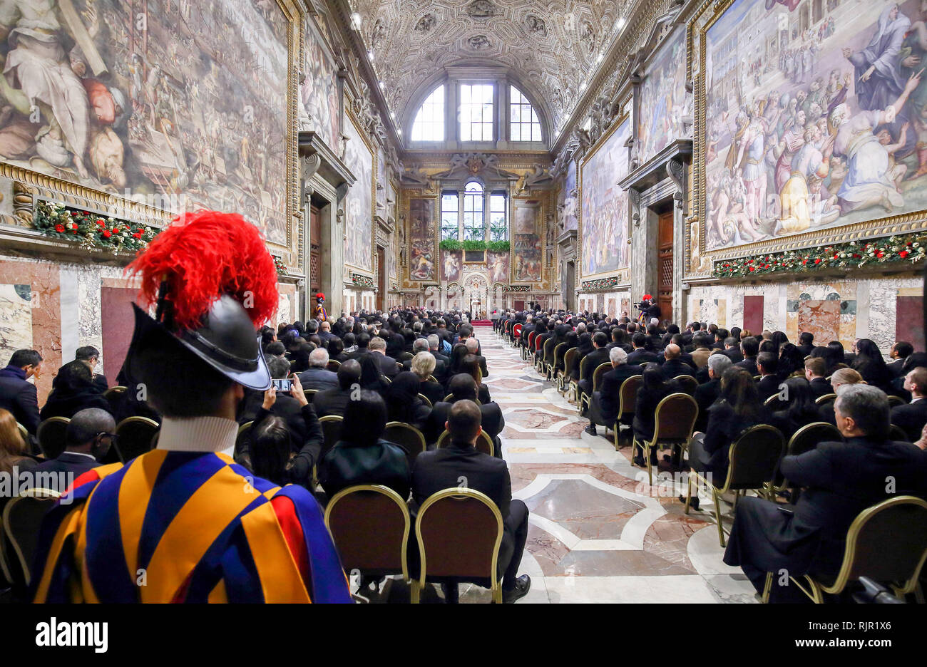 Pope Francis attends an audience with members of the Diplomatic Corps ...