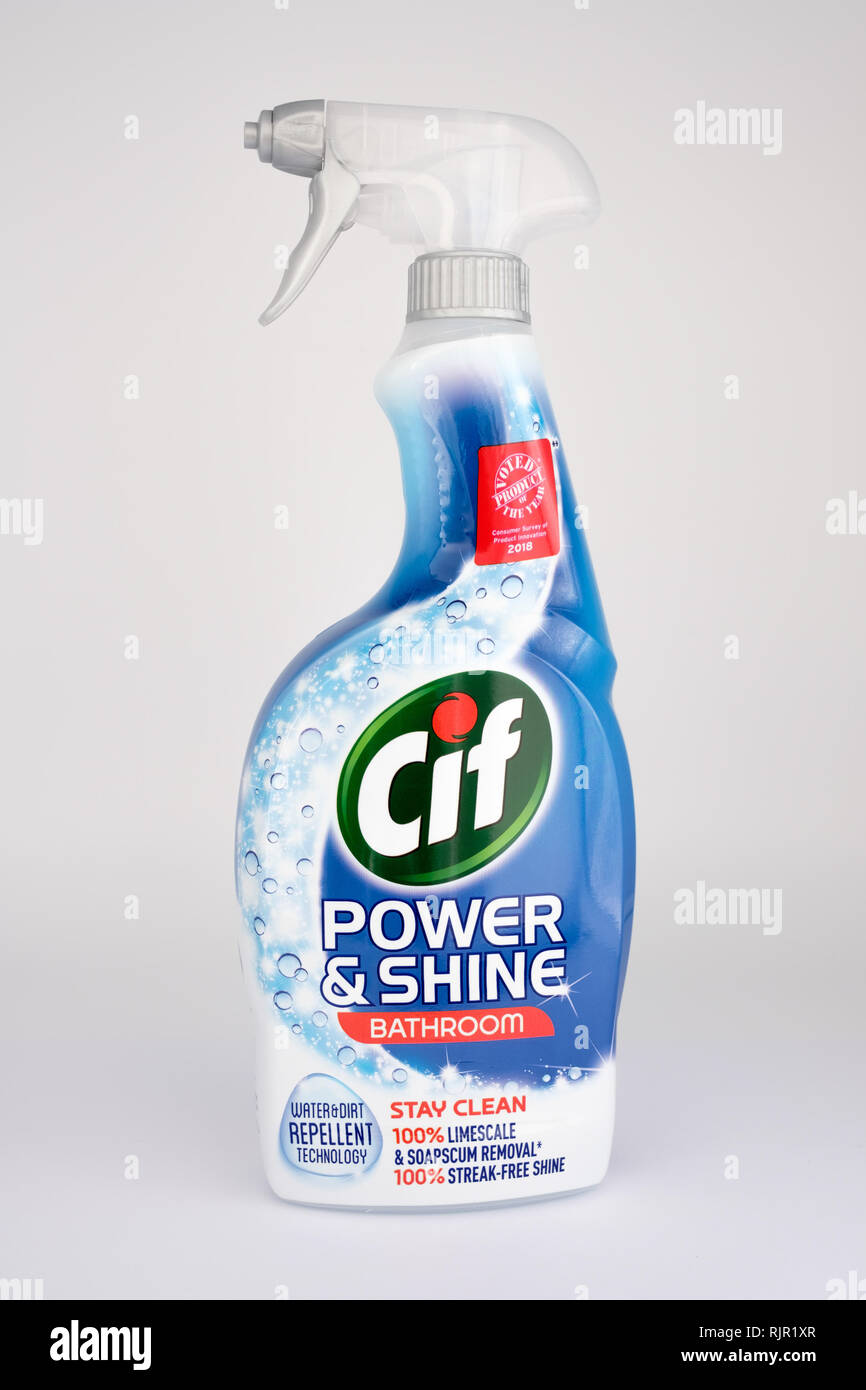 Largs, Scotland, UK - February 04, 2019: Rear label of CIF branded ...